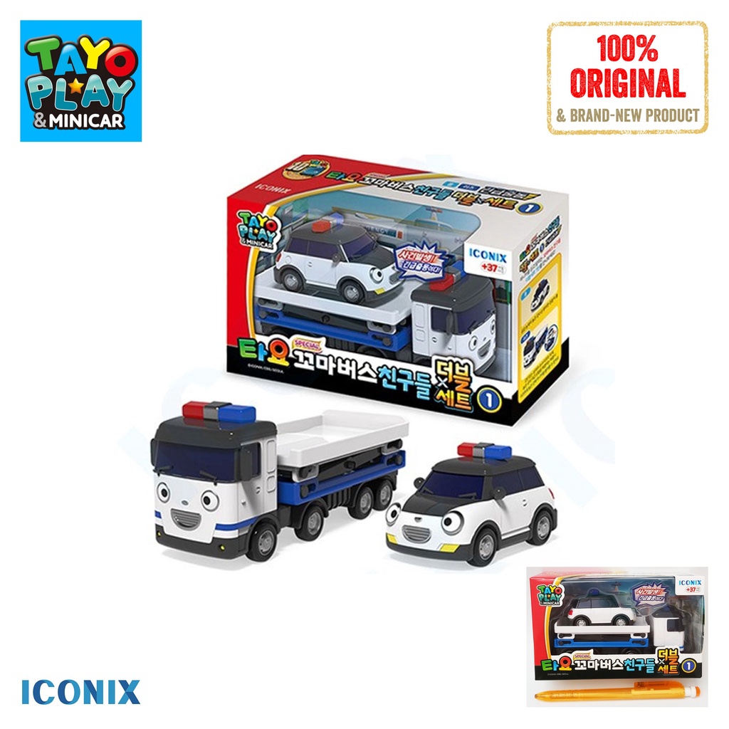 Jual Iconix Tayo The Little Bus Play Minicar Bus Set Police Car And ...