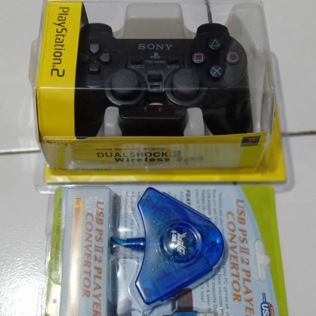 Jual PAKET 1 STIK PS2 WIRELESS + CONVERTER BIRU | Shopee Indonesia