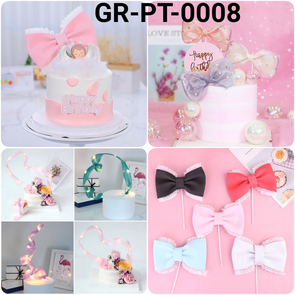 Jual GR-PT-0008 Cake topper hiasan kue pita putih pink biru ungu hitam ...