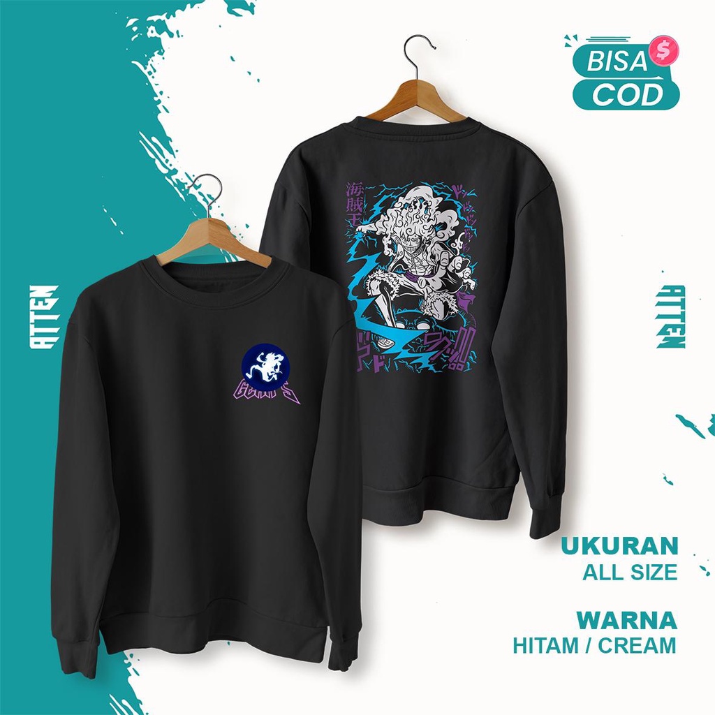 Jual Crowneck Atten luffy gear 5 Sweater Cotton Fleece | Shopee Indonesia