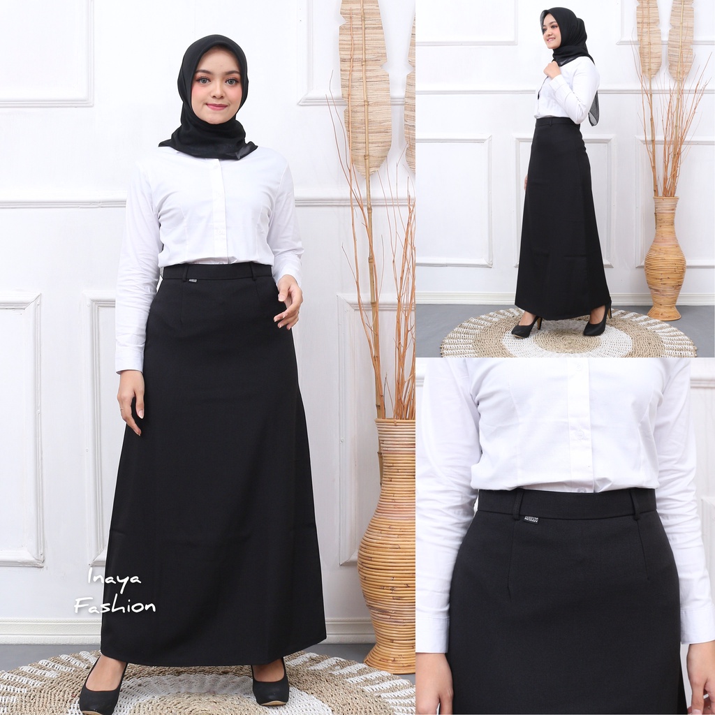 Jual Rok Hitam Kerja Panjang Polos Model A Line Formal Kantor Wanita ...