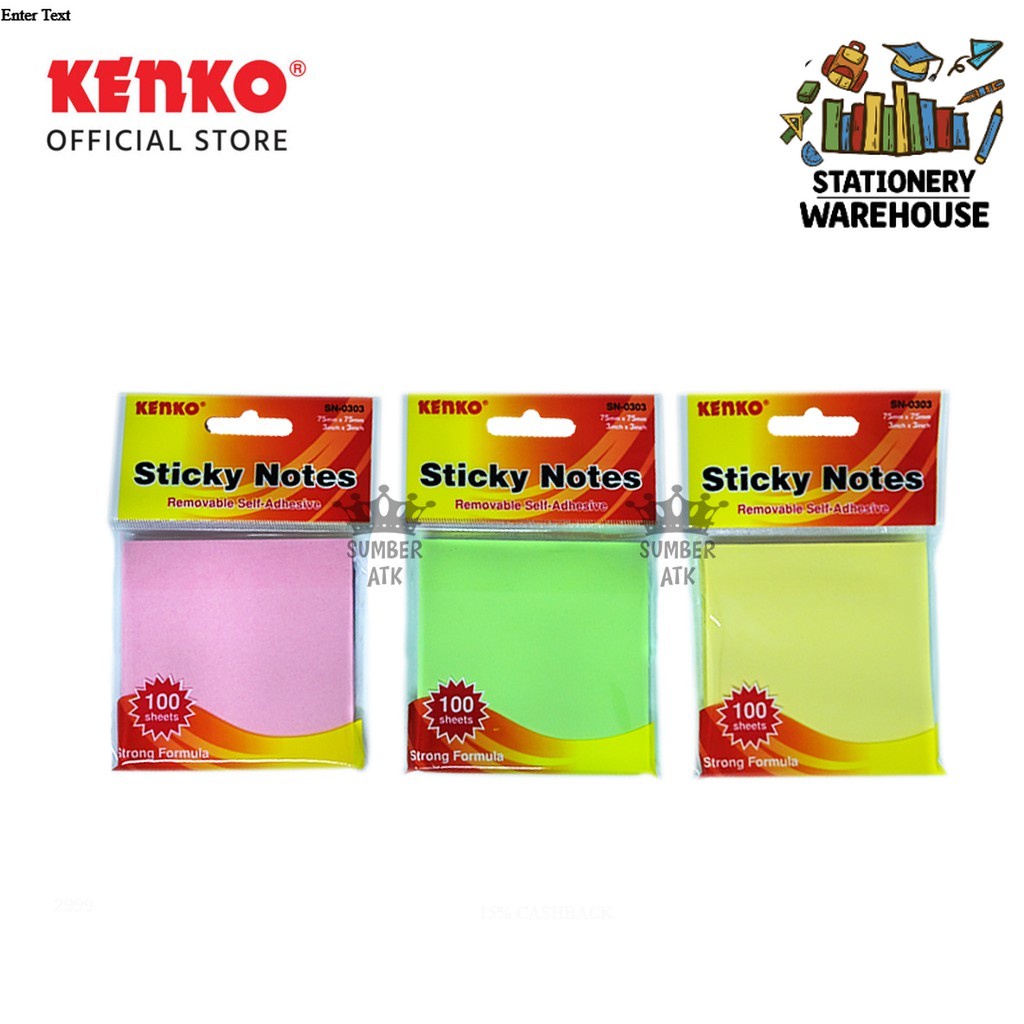 Jual STICKY NOTE KENKO SN-0303 / KERTAS MEMO ( 100 Lembar ) - 1 PAD | Shopee Indonesia