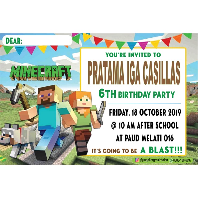 Jual Kartu undangan ultah tema minecraft | Shopee Indonesia