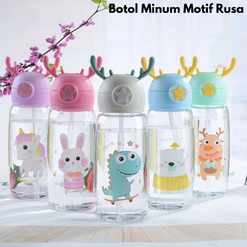 Jual Botol Minum Karakter 600 ml Tali Sedotan Tempat Minum Tanduk Rusa New / Botol Minum Anak ...