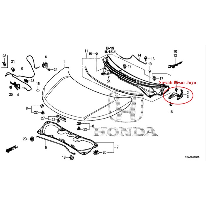 Jual Hinge Comp Hood Engsel Kap Mesin Honda BRV E Prestige Original ...