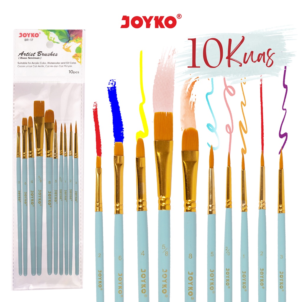 Jual Brush Kuas Cat Air Lukis Acrylic Joyko BR-17 | Shopee Indonesia