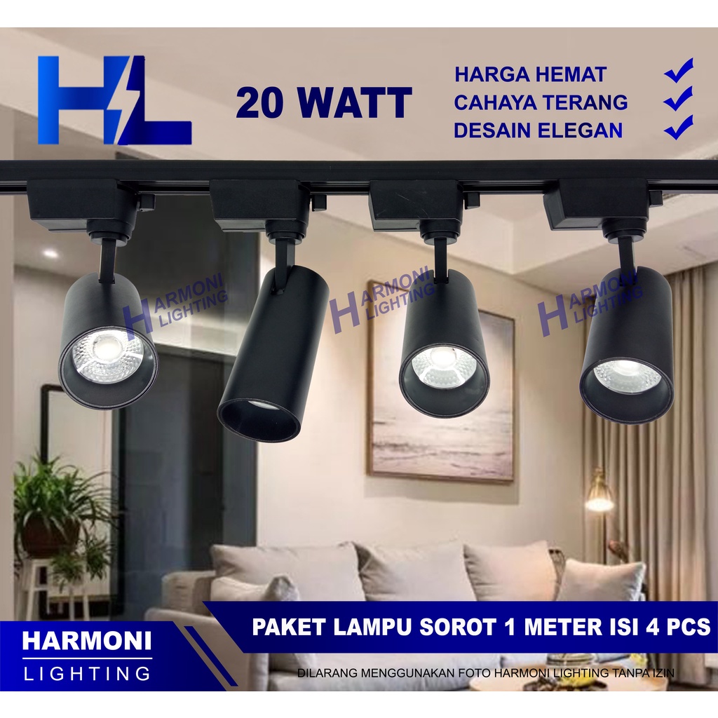 Jual Paket Lampu Sorot Plafon Rel 1 Set isi 4 Track Light Rell LED ...