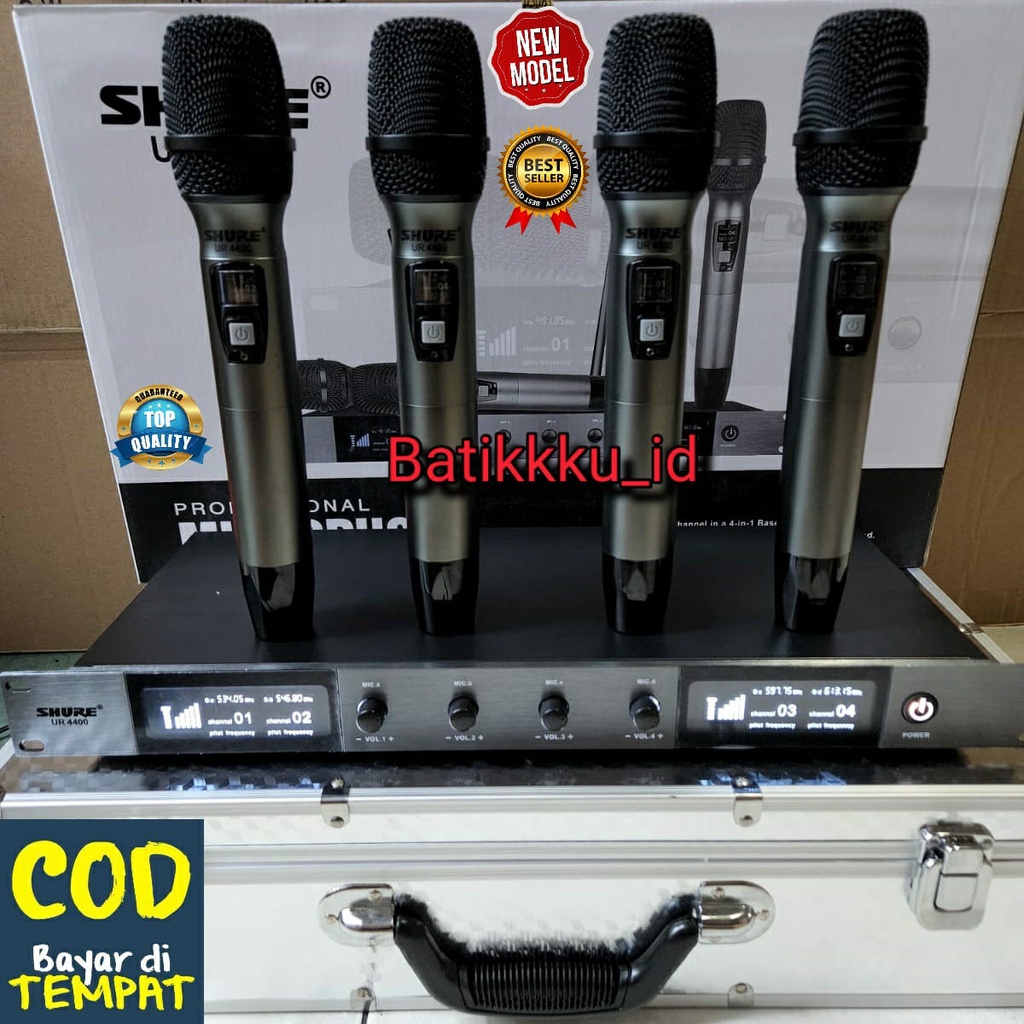 Jual Mic Wireless SH UR 4400 UR4400 FREE KOPER 4 MIC HANDHELD LAYAR PUTIH | Shopee Indonesia