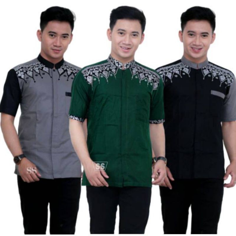 Jual Baju koko batik pria dewasa lengan pendek/Kemeja koko gus azmi ...