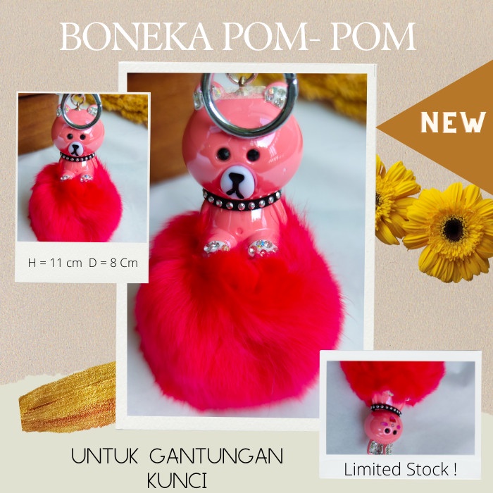 Jual KEY CHAIN POM-POM MERAH PANDA PINK ukuran ARGE Diameter 8 cm ...