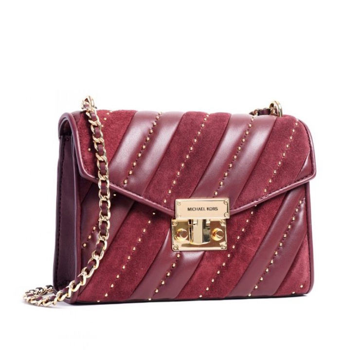 Jual Michael Kors Rose Quilted Rivets Medium Flap Shoulder Bag Merlot ...