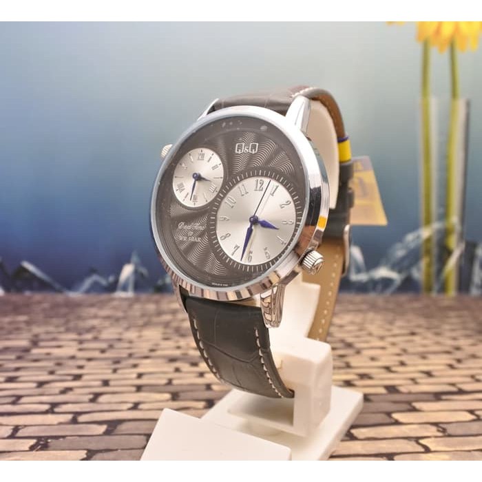 Jual Q&Q QQ Analog Jam Tangan Pria Kulit Dual Time Abu QZ22J515Y ...
