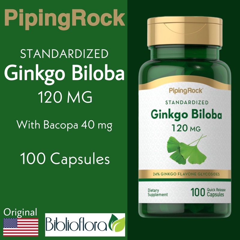 Jual Piping Rock Ginkgo Biloba 120 mg 100 Capsules Plus Bacopa Memory ...