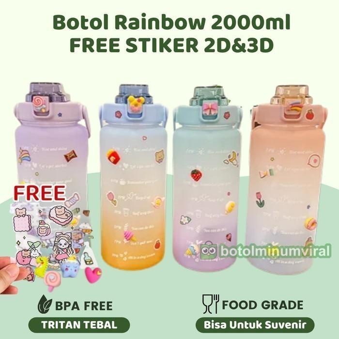 Jual Botol Minum Viral 2 liter Motivasi Rainbow Ombre 2L Ada Sticker 2D ...