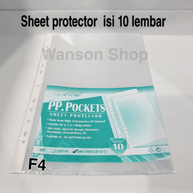 Jual SHEET PROTECTOR F4/ PLASTIK PELINDUNG / PP POCKET F4 ISI 10 LEMBAR ...