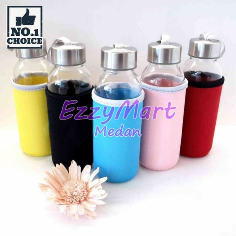 Jual Botol Minum Kaca 300ML + Sarung Botol Polos & Karakter Beling ...