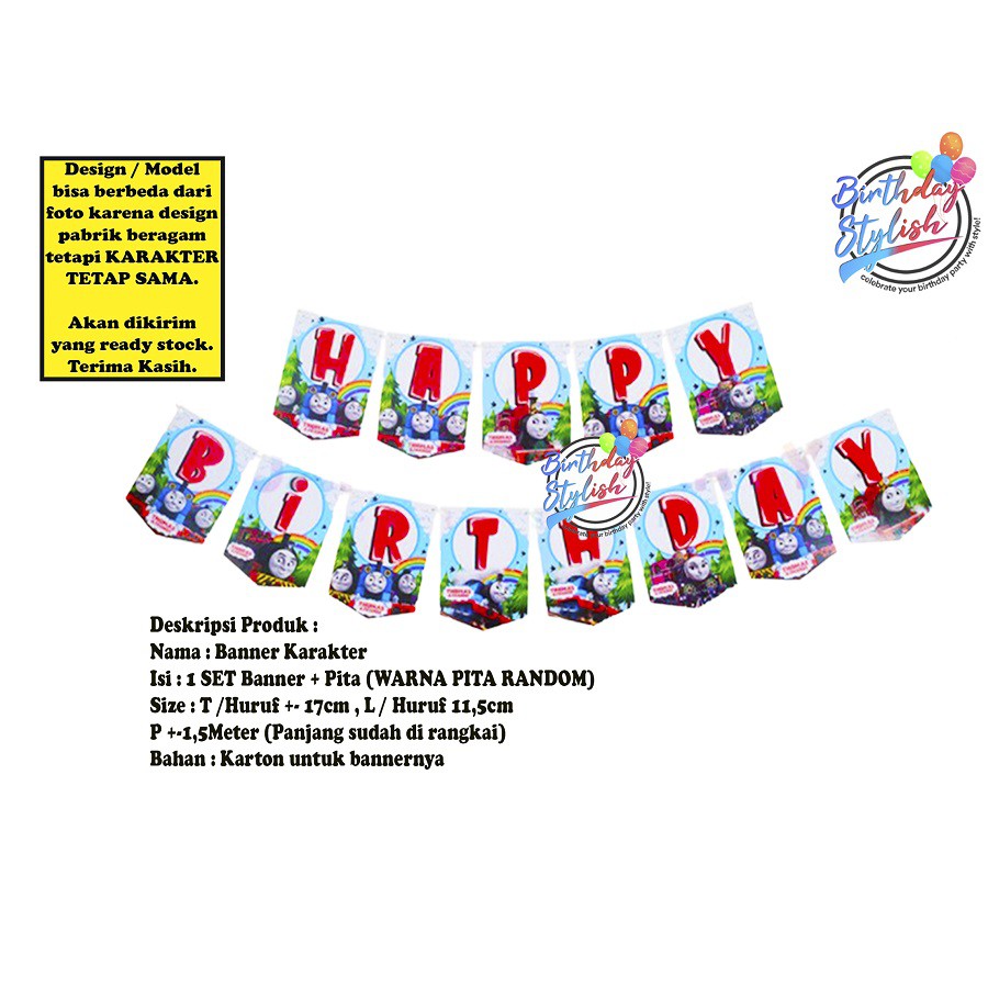 Jual Banner Karakter Thomas Ultah/ Bunting Flag Ultah Thomas/ Banner ...