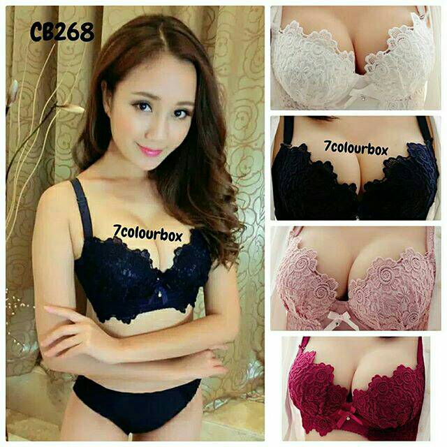 Jual [1set] CB268 push up kawat bra set dengan celana dalam busa tebal full bordir / pakaian ...