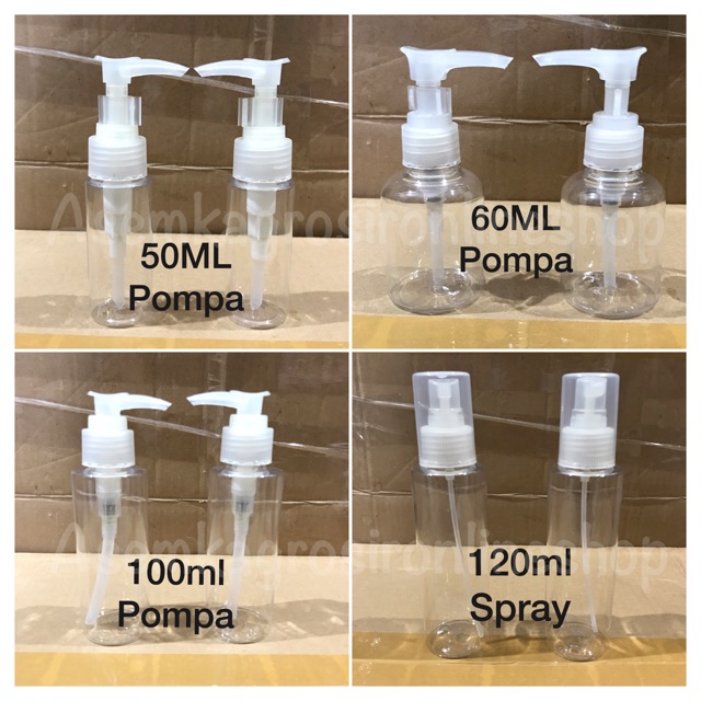 Jual Botol kosong bahan tebal pet pump spray 15ml 50ml 60ml 75ml 100ml 120ml / botol hand ...
