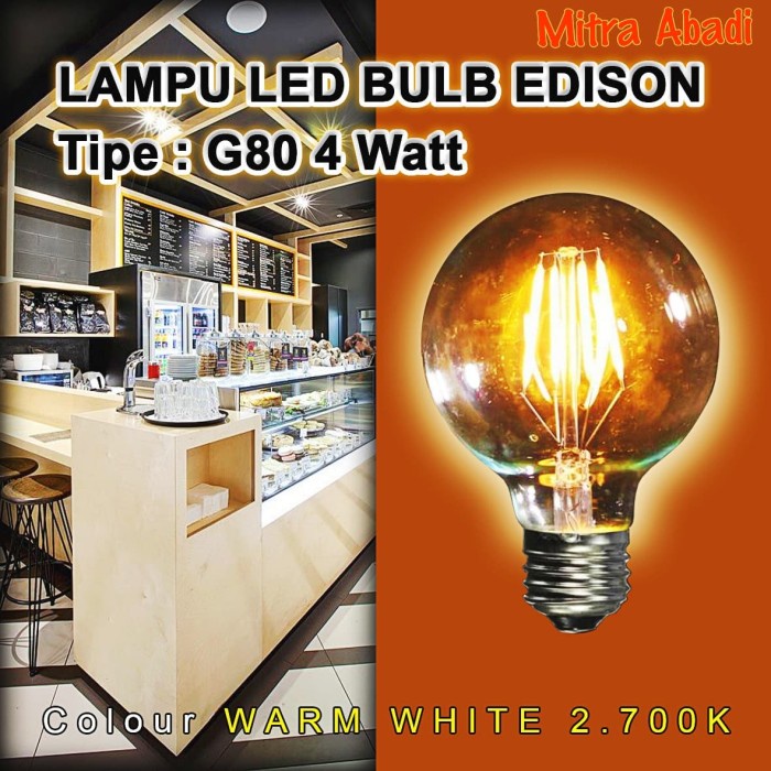 Jual Lampu Bulb LED Filamen Edison Vintage G80 4 Watt/4W Fitting E27 | Shopee Indonesia