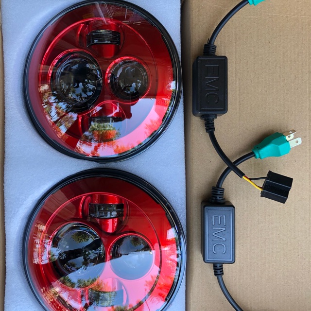 Jual Headlamp 7 inch universal merah merk Road hacker | Shopee Indonesia