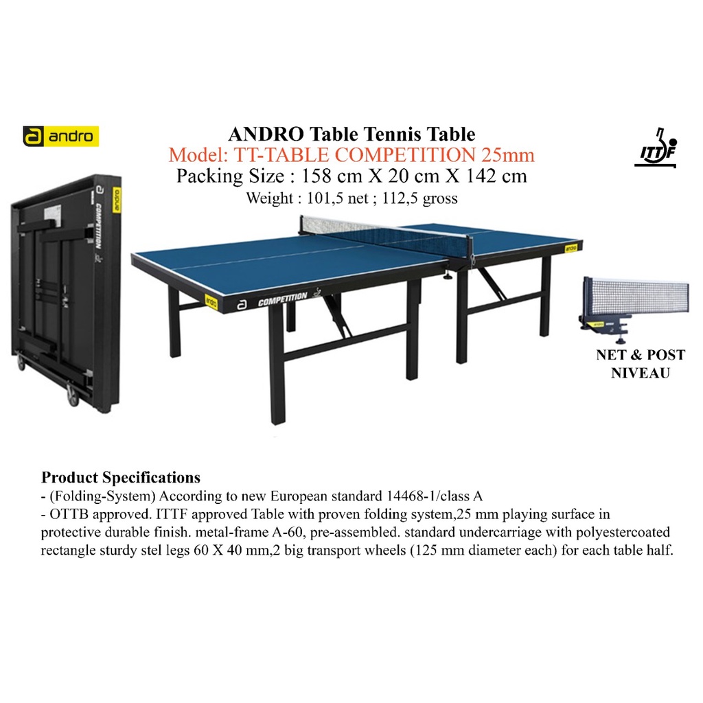 Jual Meja Pingpong Tenis Meja Andro Competition 25mm ITTF Approved Full Set | Shopee Indonesia