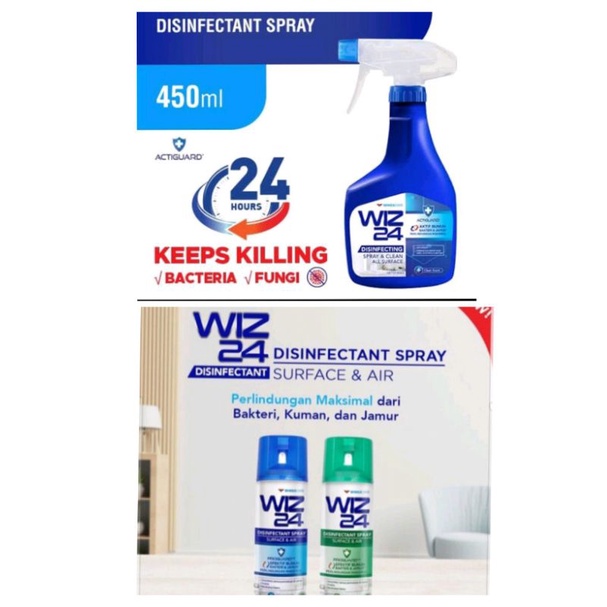 Jual WIZ 24 Disinfectan Spray Surface & Air 450ml & 300ml | Shopee ...