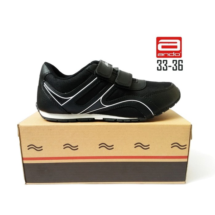Jual Terpercaya SEPATU ANDO HUPER VELCRO SEPATU SEKOLAH ANAK HITAM KETS ...