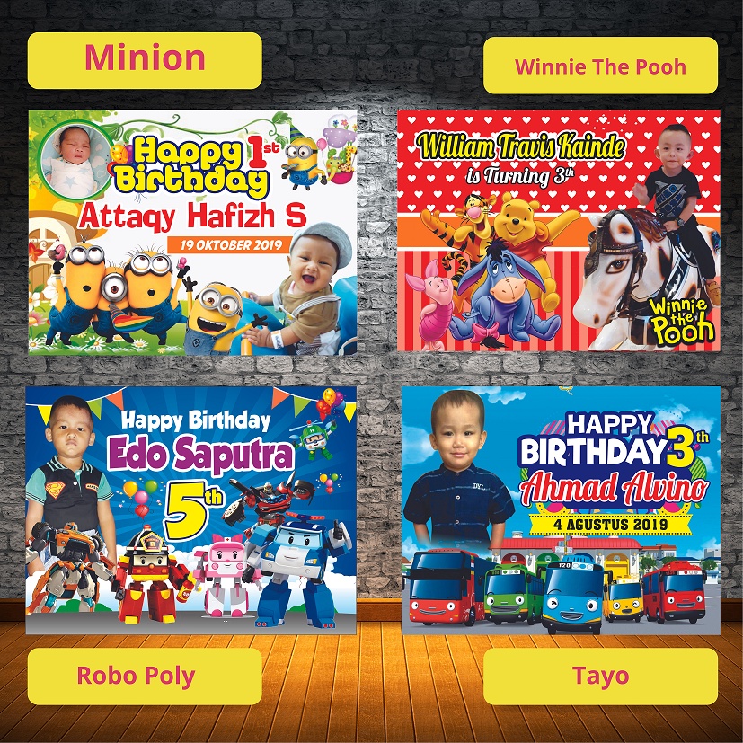 Jual Banner Ulang Tahun Anak Backdrop Ulang Tahun Anak Karakter Custom ...