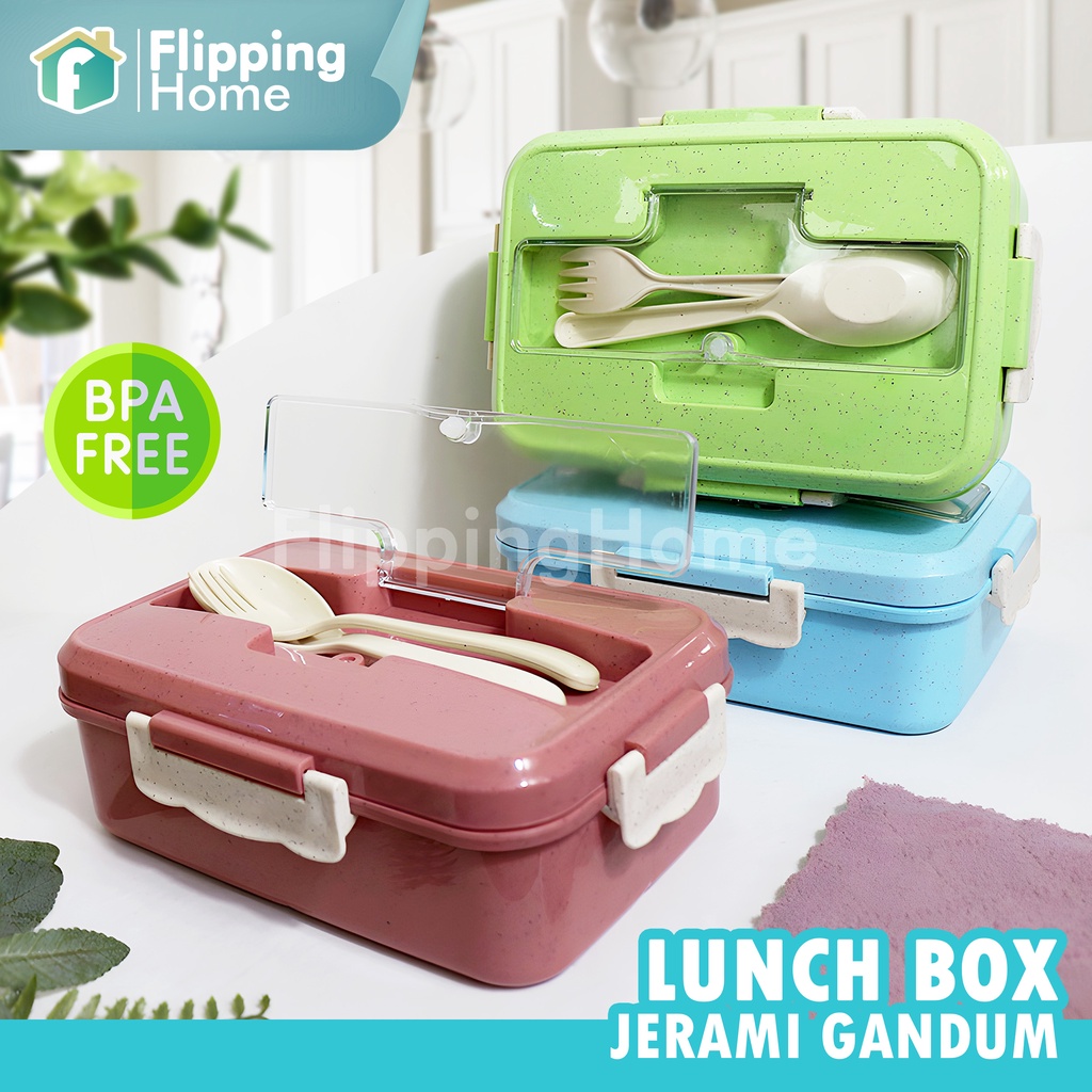 Jual Kotak Makan Jerami Anti Tumpah / Lunch Box Tempat Makan BPA FREE (FREE Sendok&garpu ...