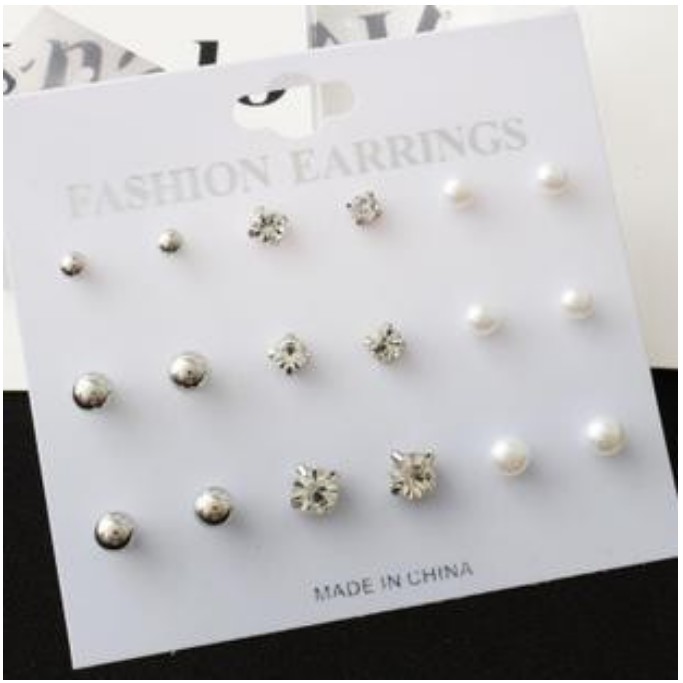 Jual Anting Set Stud Tindik CLASSIC B90 9 Pasang Mutiara Diamond Korea ...
