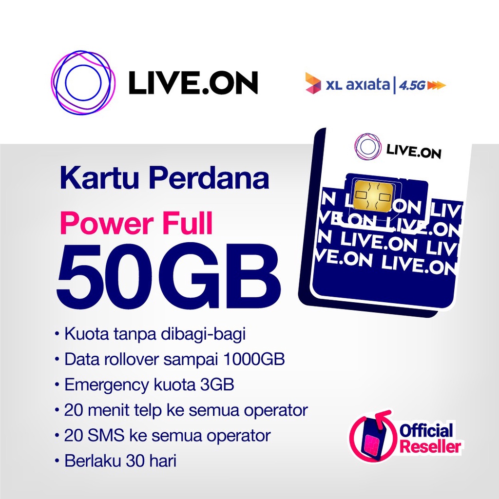 Jual Kartu Perdana XL Live.On dengan Paket Power Full 50 GB (30 Hari ...