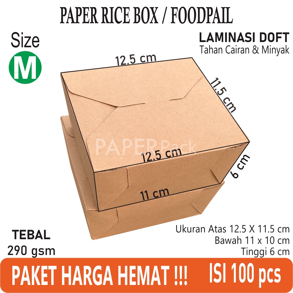 Jual FOOD PAIL PAKET 100PCS/PAPER RICE BOX SEDANG/RICEBOWL/DUS MAKANAN ...