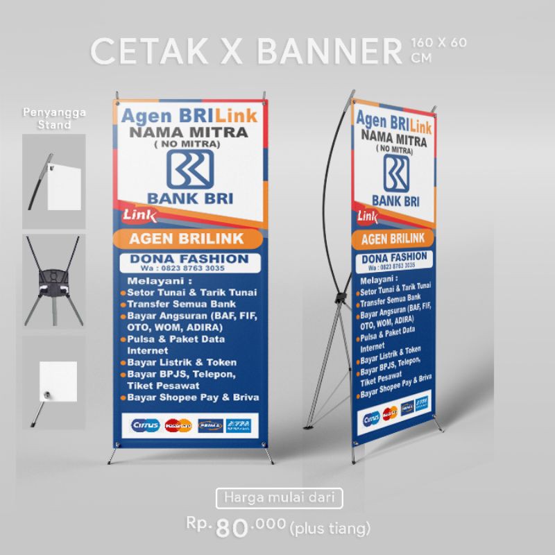 Jual X BANNER STAND AGEN BRILINK/MANDIRI/BNI 46 160 X 60 CM KUALITAS ...