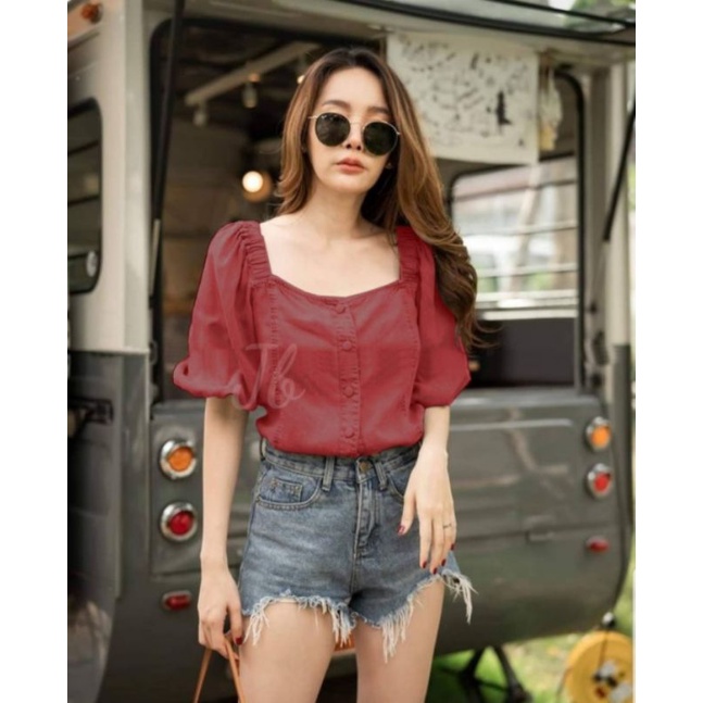 Jual A364 Blouse Puff Sleeve, Blouse Korea, Atasan Puff, Baju Korea ...