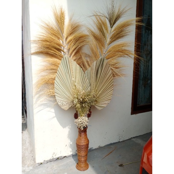 Jual Paket Bunga Kering Rayung Stick Tanpa Vas/Daun Palem Kering Rustic ...