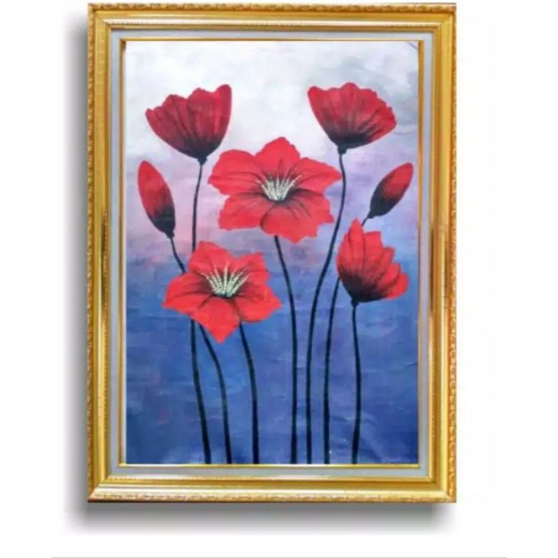 Jual Lukisan Bunga Minimalis + Bingkai Pigura ( Ukuran 80cm x 60cm ...