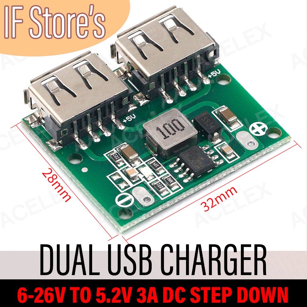 Jual MODUL CHARGER DUAL USB 5V 3A (6-26V TO 5V DC STEP DOWN) | Shopee Indonesia