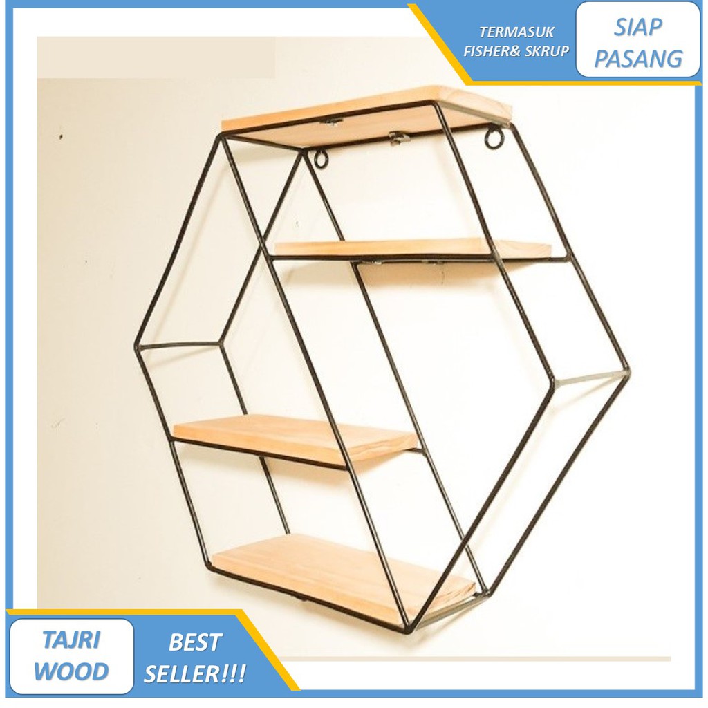 Jual Rak Dinding Besi Dekorasi Dinding Minimalis Vintage Hexagon ...