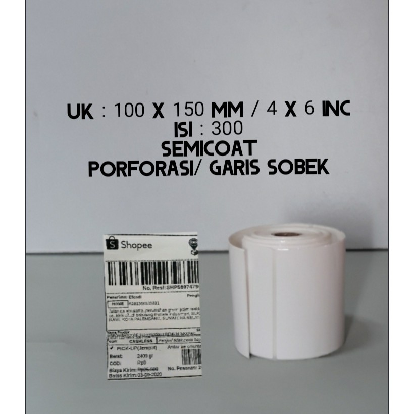 Jual Sticker label barcode resi alamat shopee A6 100x150 mm 4" x 6 ...