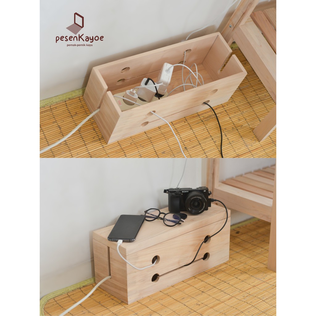 Jual Kabel Box Organizer Kayu Estetik Minimalis | Shopee Indonesia