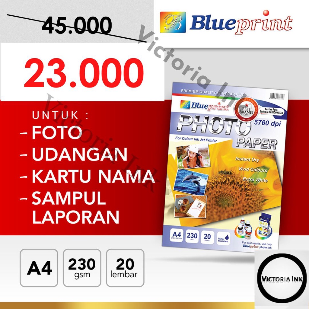 Jual Kertas Foto Blueprint Glossy A4 230gsm Kertas Foto Blueprint A4 ...