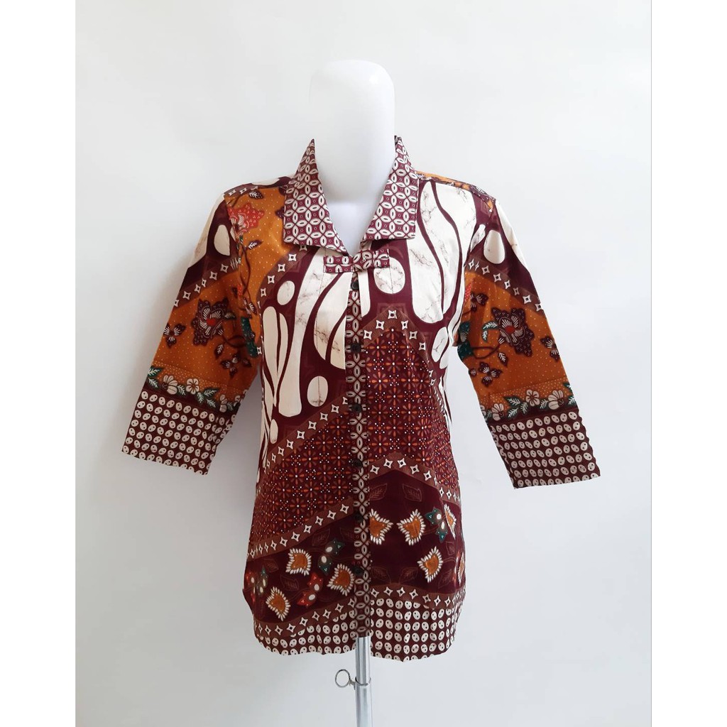 Jual BAJU ATASAN BATIK PREMIUM BATIK KERAH MODEL ROMPI BLOUSE BATIK ...