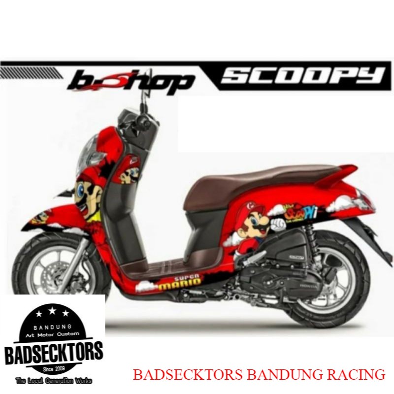 Jual Decal sticker Scoopy fi 2019 mario bros merah keren | Shopee Indonesia