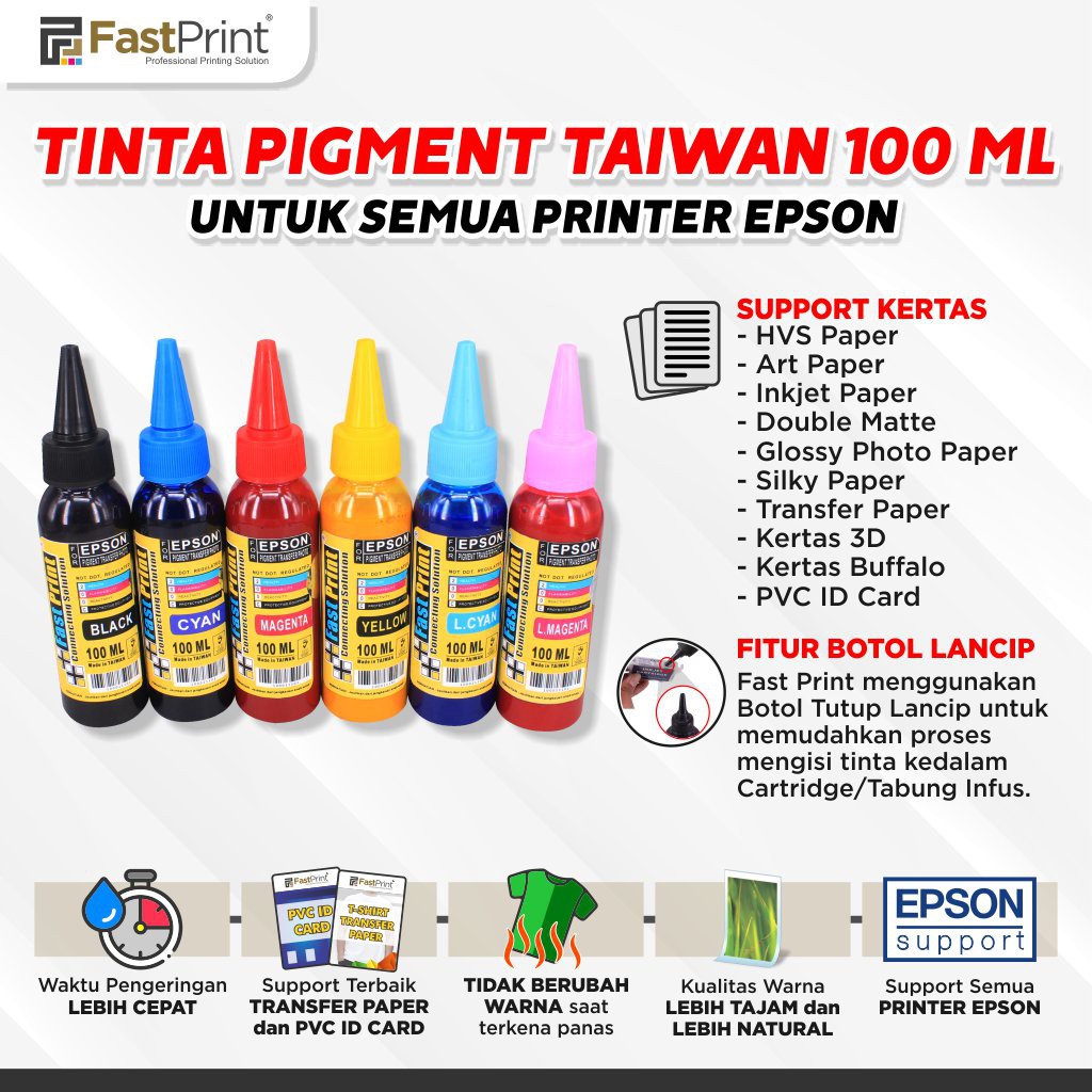 Jual Fast Print Tinta Pigment Tahan Panas Khusus Transfer Paper 100 ML ...