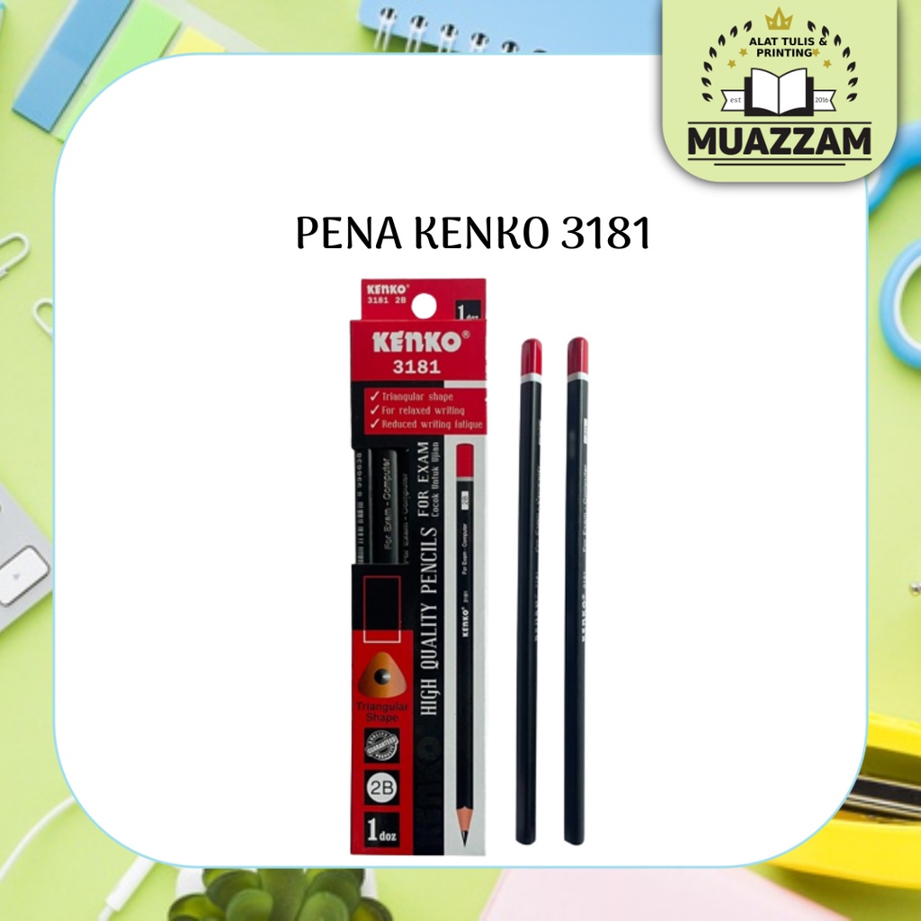 Jual Kenko Pensil 2B 3181 Segitiga Triangle / HItam Merah | Shopee ...