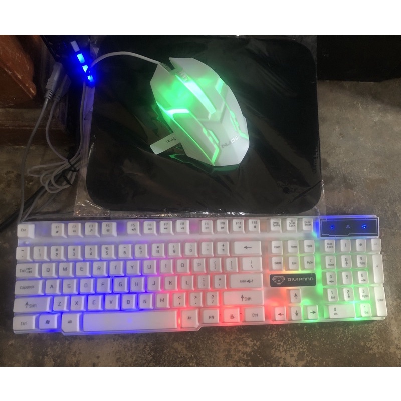 Jual keyboard & mouse set putih rgb divipard gk 50 promo | Shopee Indonesia