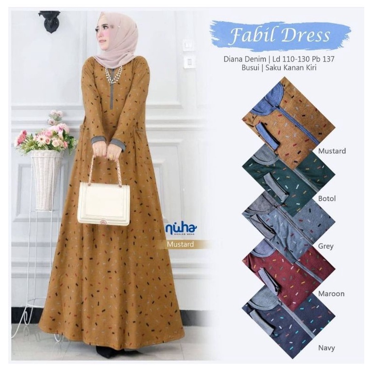 Jual AM - FABIL Dress Gamis Wanita Jumbo Denim Diana Bigsize Oversize Busui Bumil / 237-5953 ...