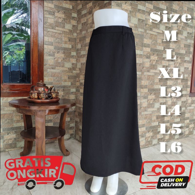 Jual Rok Kerja Wanita Panjang Model A Karet Samping Hitam Rok Sekolah ...