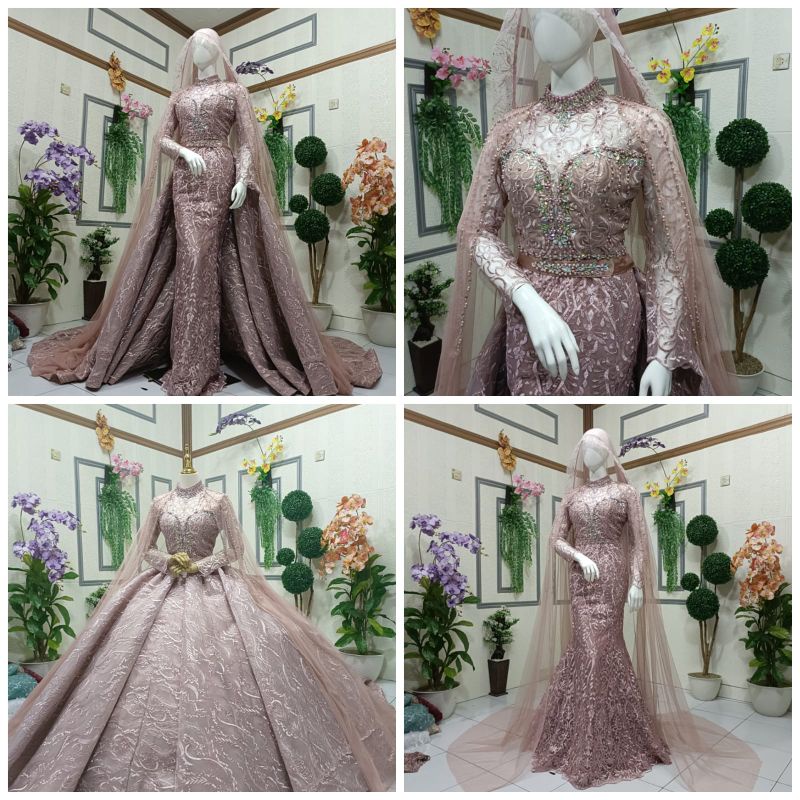Jual Gaun pengantin model 3 in 1 sudah full mutiara tanpa payet warna ...